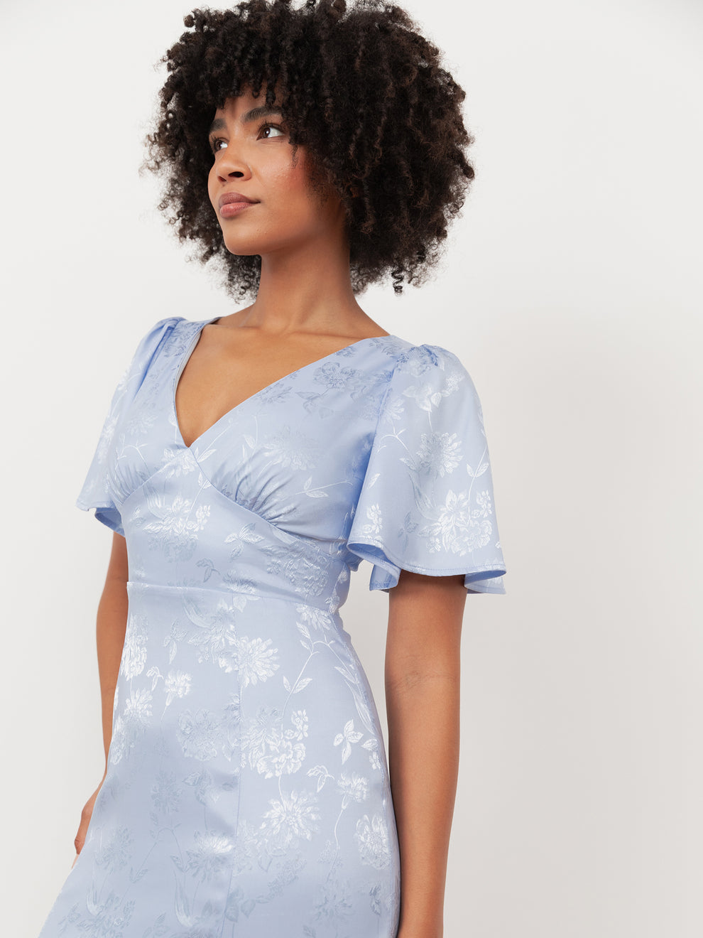 Maya Pastel Blue Floral Jacquard Satin Maxi Dress – Maya Deluxe