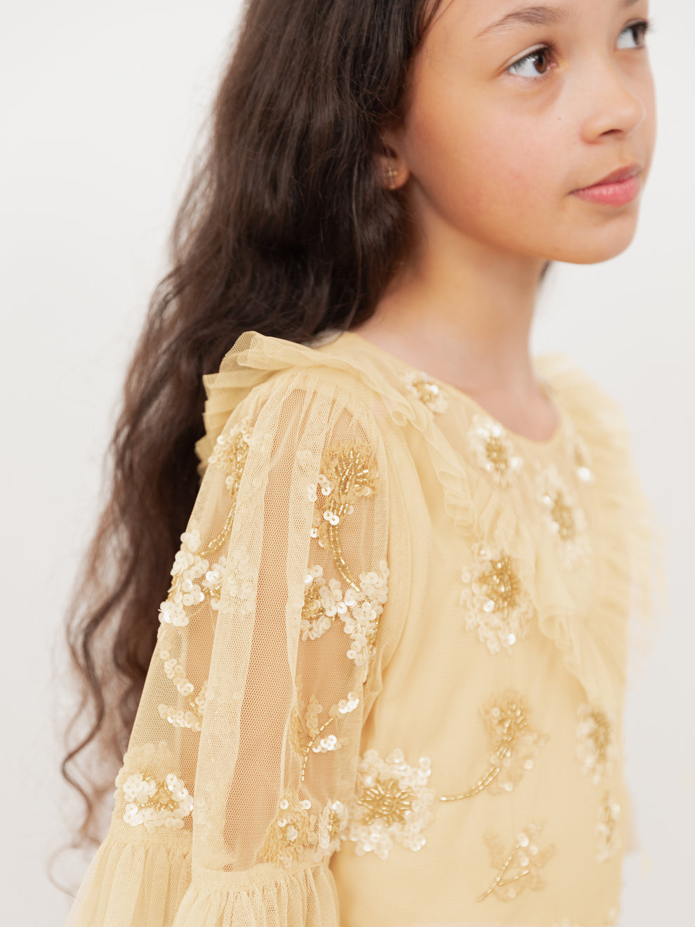 Mini Maya Buttercream Embellished Ruffle Midi Dress – Maya Deluxe