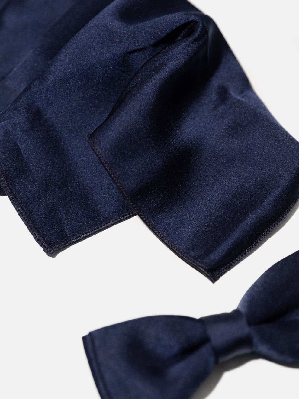 Maya Navy Satin Bow Tie & Pocket Square Set – Maya Deluxe