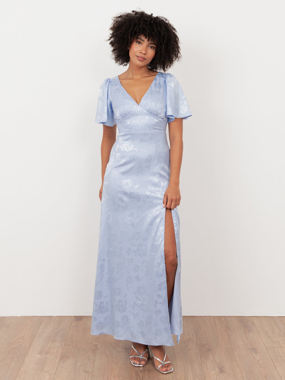 Maya Pastel Blue Floral Jacquard Satin Maxi Dress – Maya Deluxe